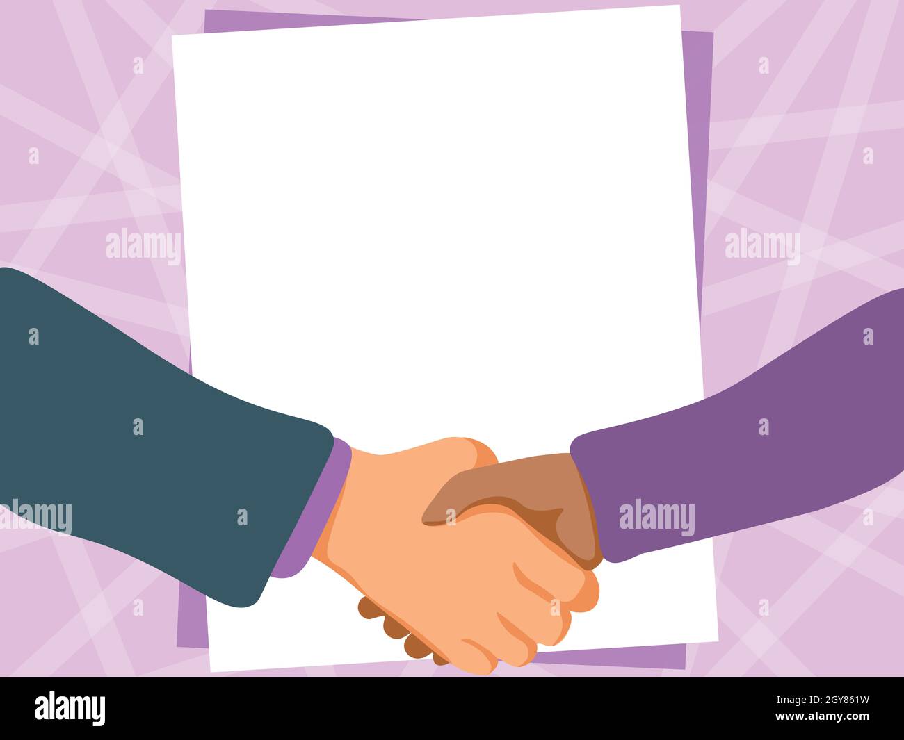 Two Men Drawing With Empty Paper Shake Hands Presenting Agreement Stock ...