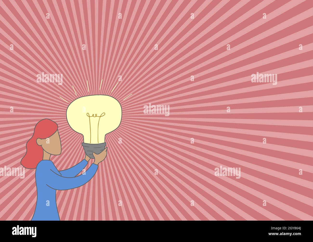Lady Standing Drawing Holding Light Up Showing New Ideas Stock Photo ...