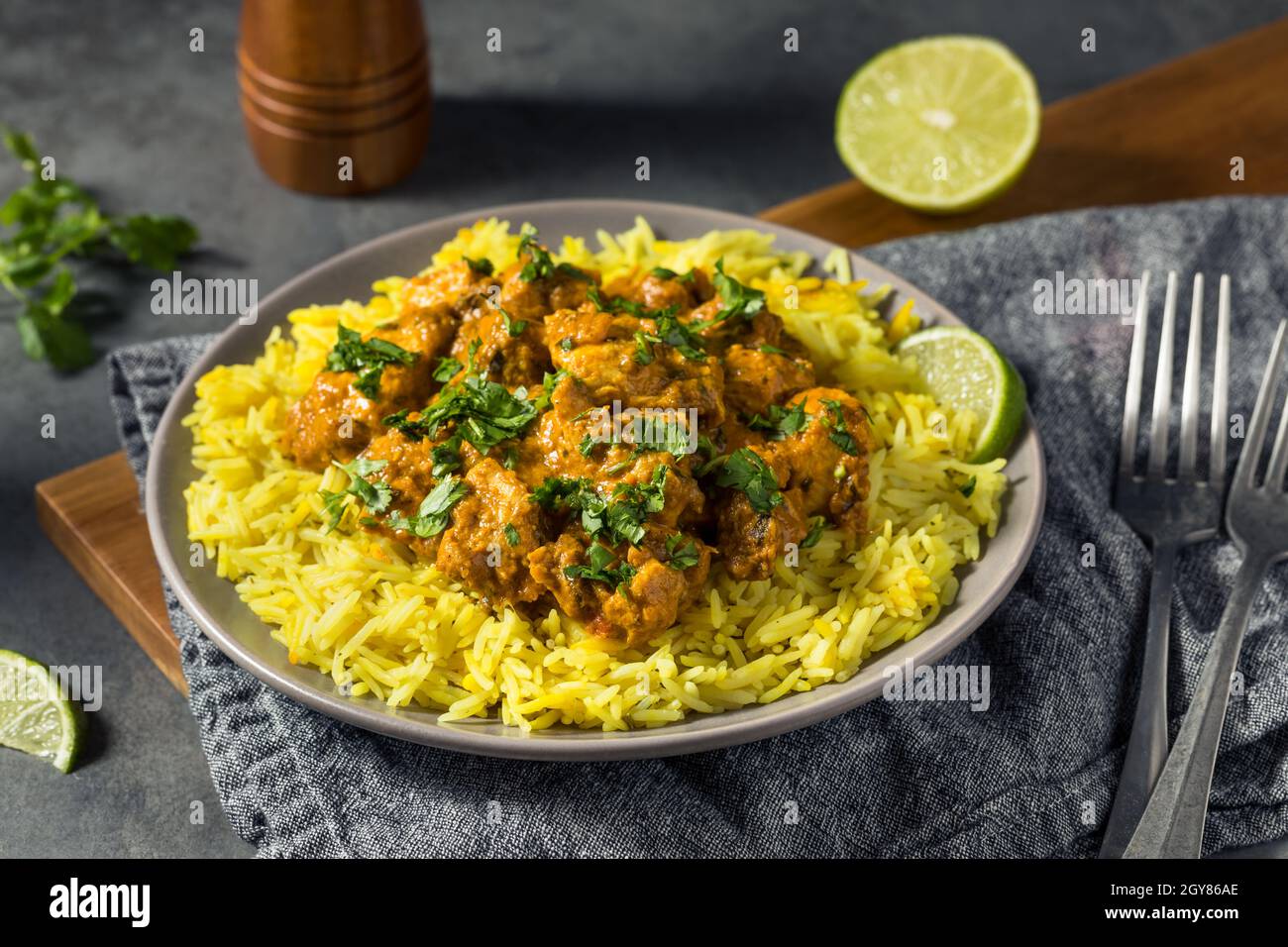Homemade Indian Chicken Biryani with Yellow Rice Stock Photo - Alamy