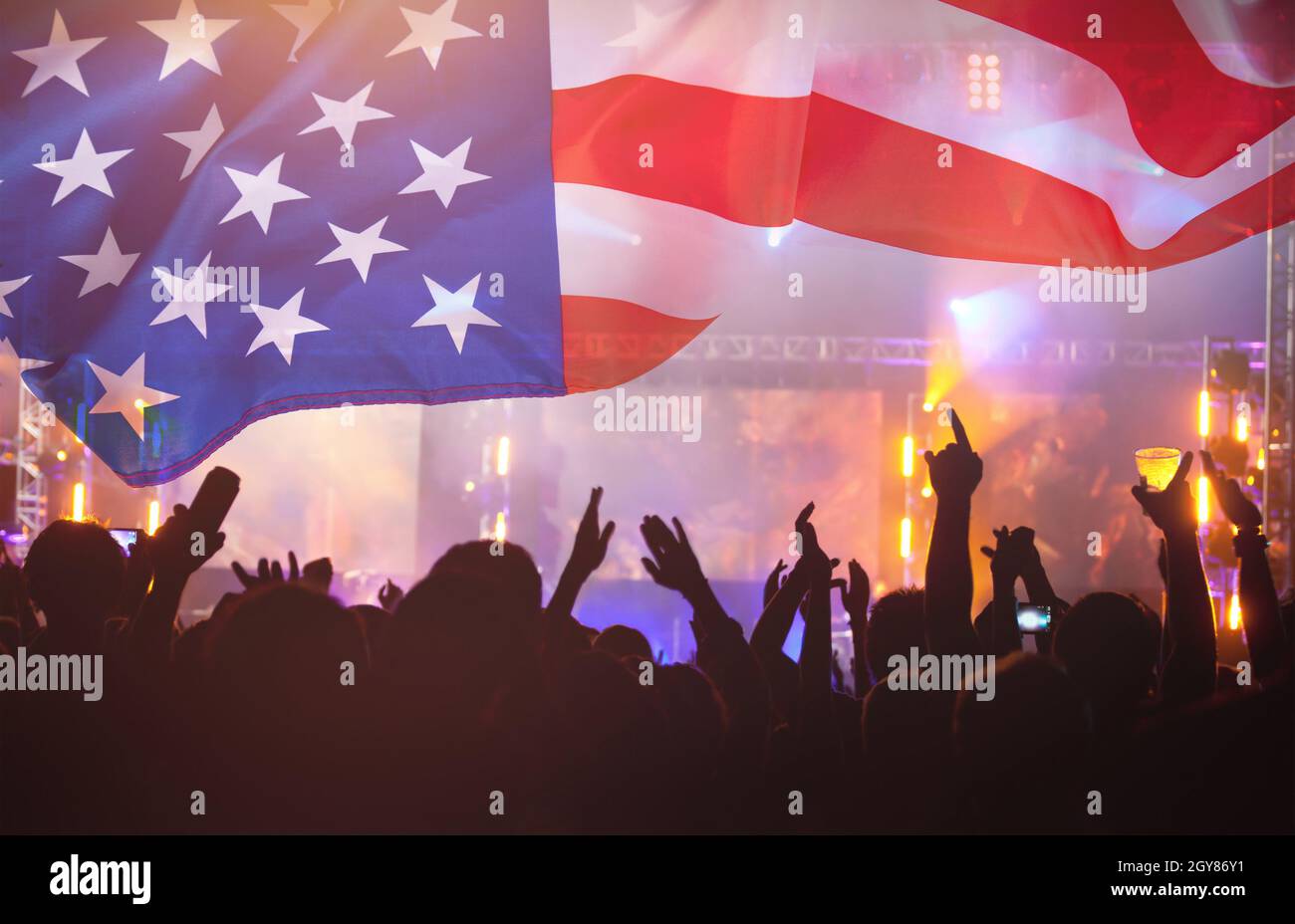Crowd of people celebrating Independence Day. United States of America ...