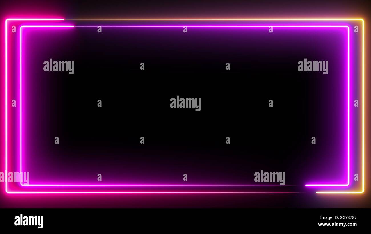 Computer generated color animation. 3D rendering neon frame of blue and ...