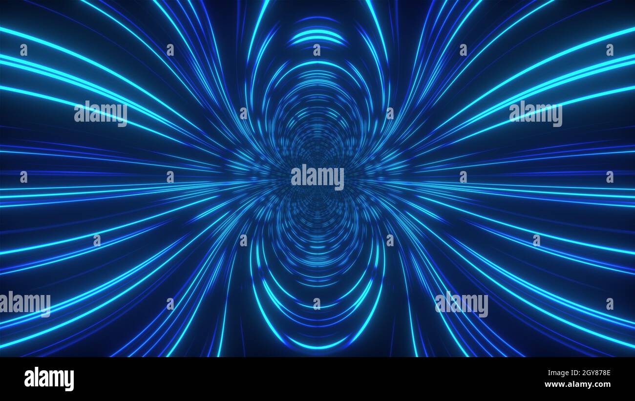 Futuristic 3D render of wormhole with curved dynamic space. Geometric ...