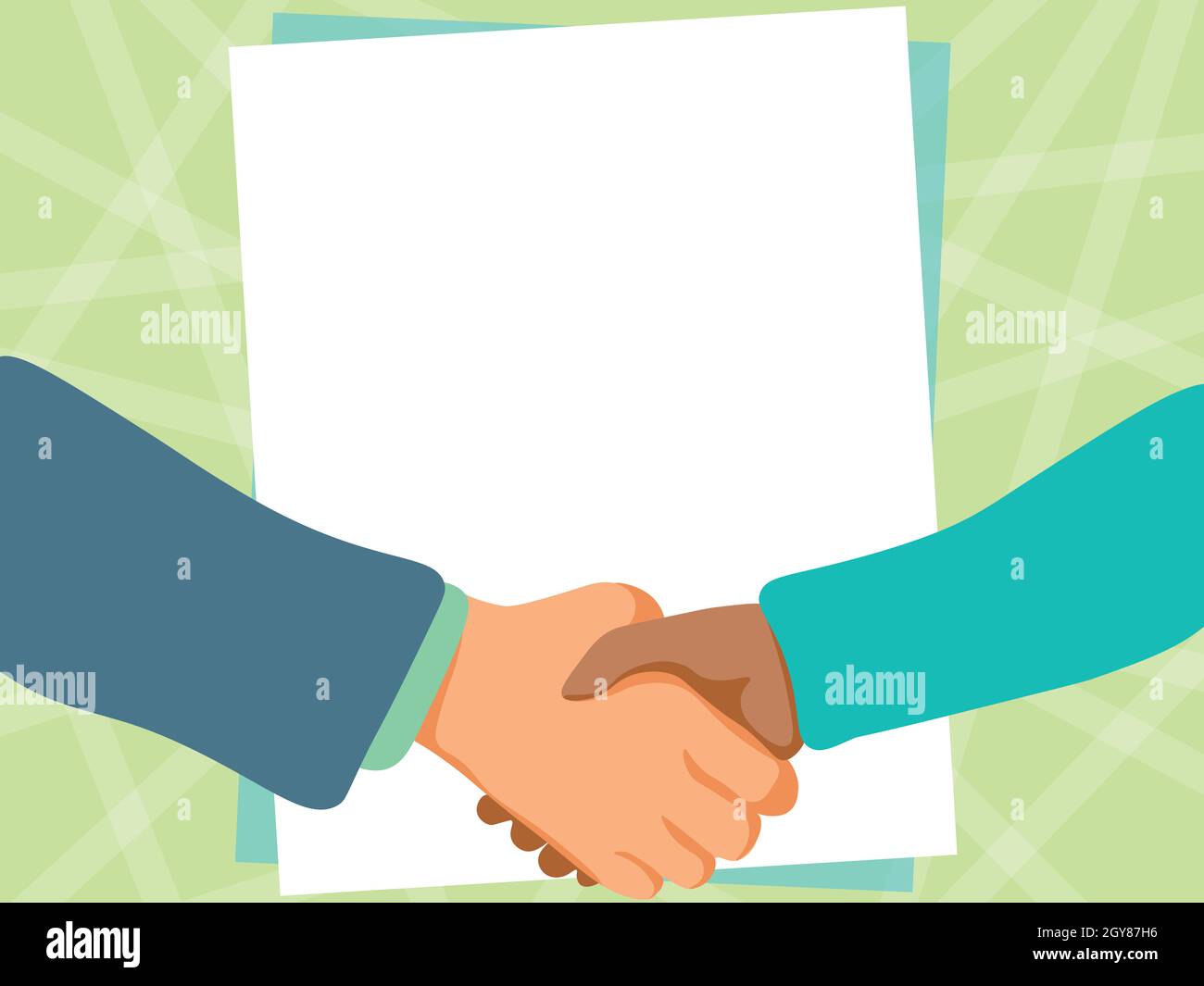 Two Men Drawing With Empty Paper Shake Hands Presenting Agreement Stock ...