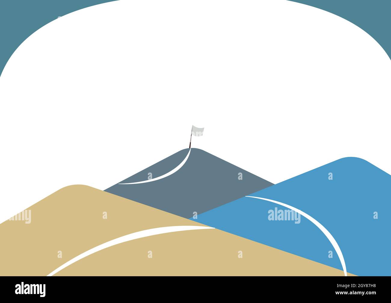 Mountain Range Drawing With Road Leading To Raised Flag At Top Stock ...
