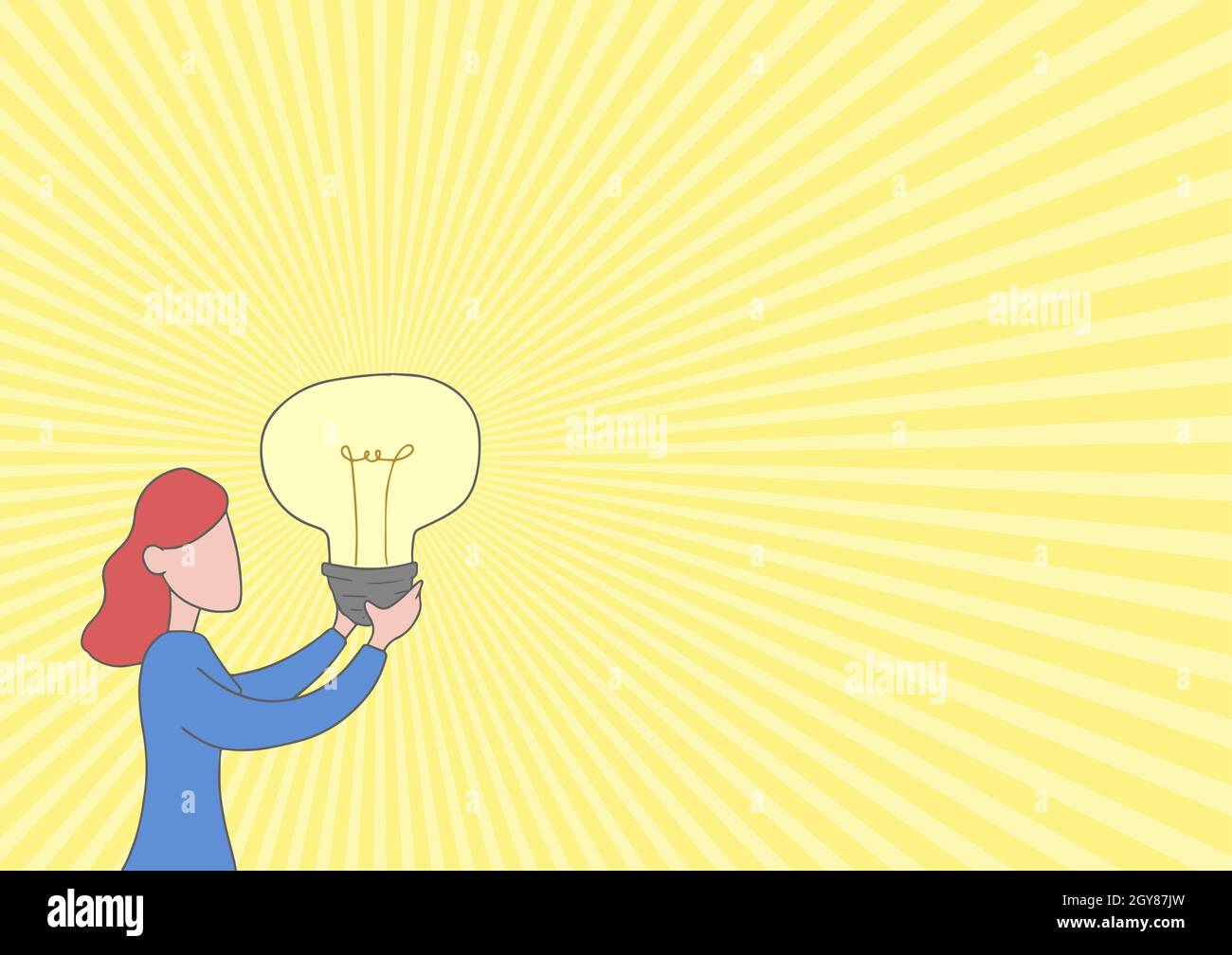 Lady Standing Drawing Holding Light Up Showing New Ideas Stock Photo ...