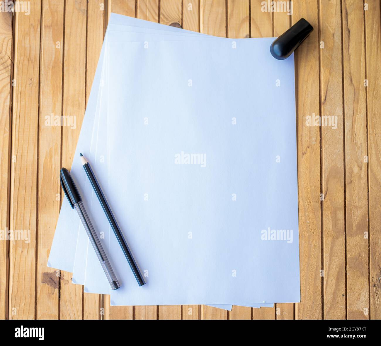 Office Stationery Paper Clipped Together Laying Flat On Table Stock ...