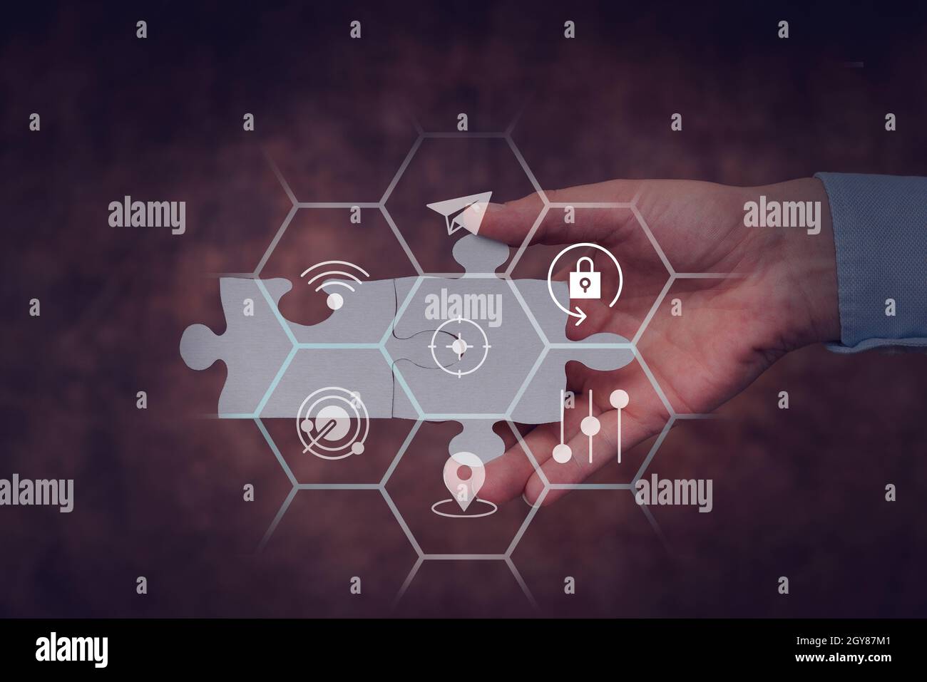 Hand Holding Jigsaw Puzzle Piece Unlocking New Futuristic Technologies ...