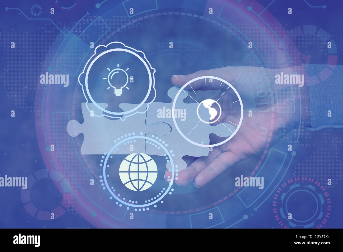 Hand Holding Jigsaw Puzzle Piece Unlocking New Futuristic Technologies ...