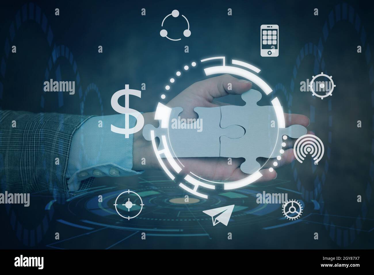 Hand Holding Jigsaw Puzzle Piece Unlocking New Futuristic Technologies ...