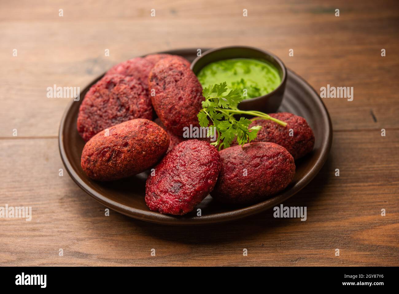 Beet Root Patties or cutlet or tikki served with green chutney Stock ...