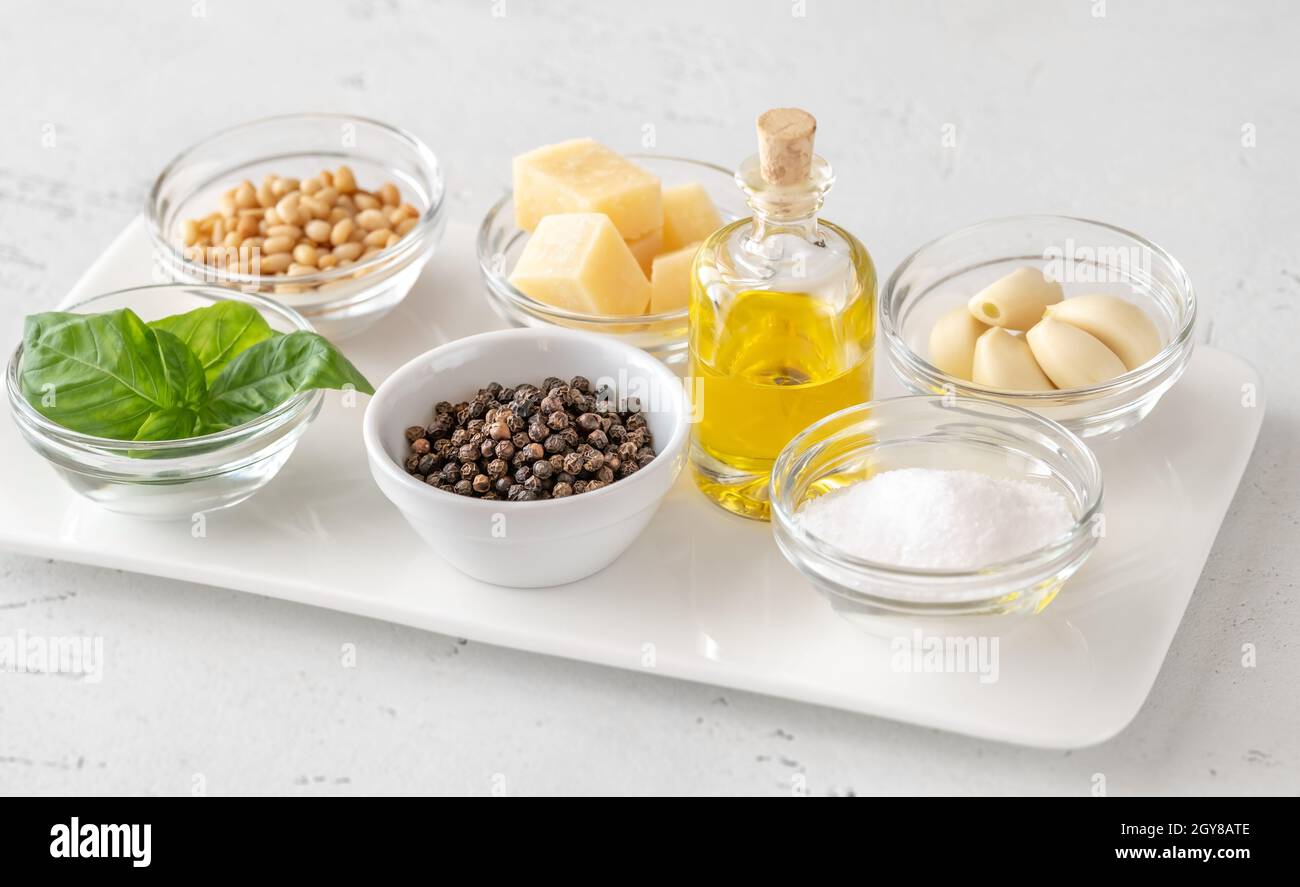 Ingredients for pesto - famous Italian sauce Stock Photo - Alamy