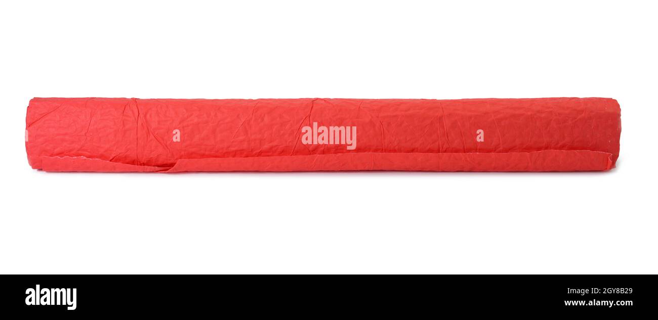 roll of red crumpled paper for gift wrapping isolated on white ...