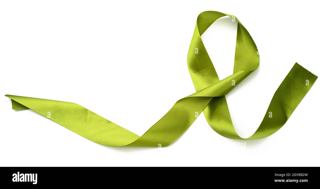 rolled green silk ribbon on white background, gift wrapping decor Stock ...