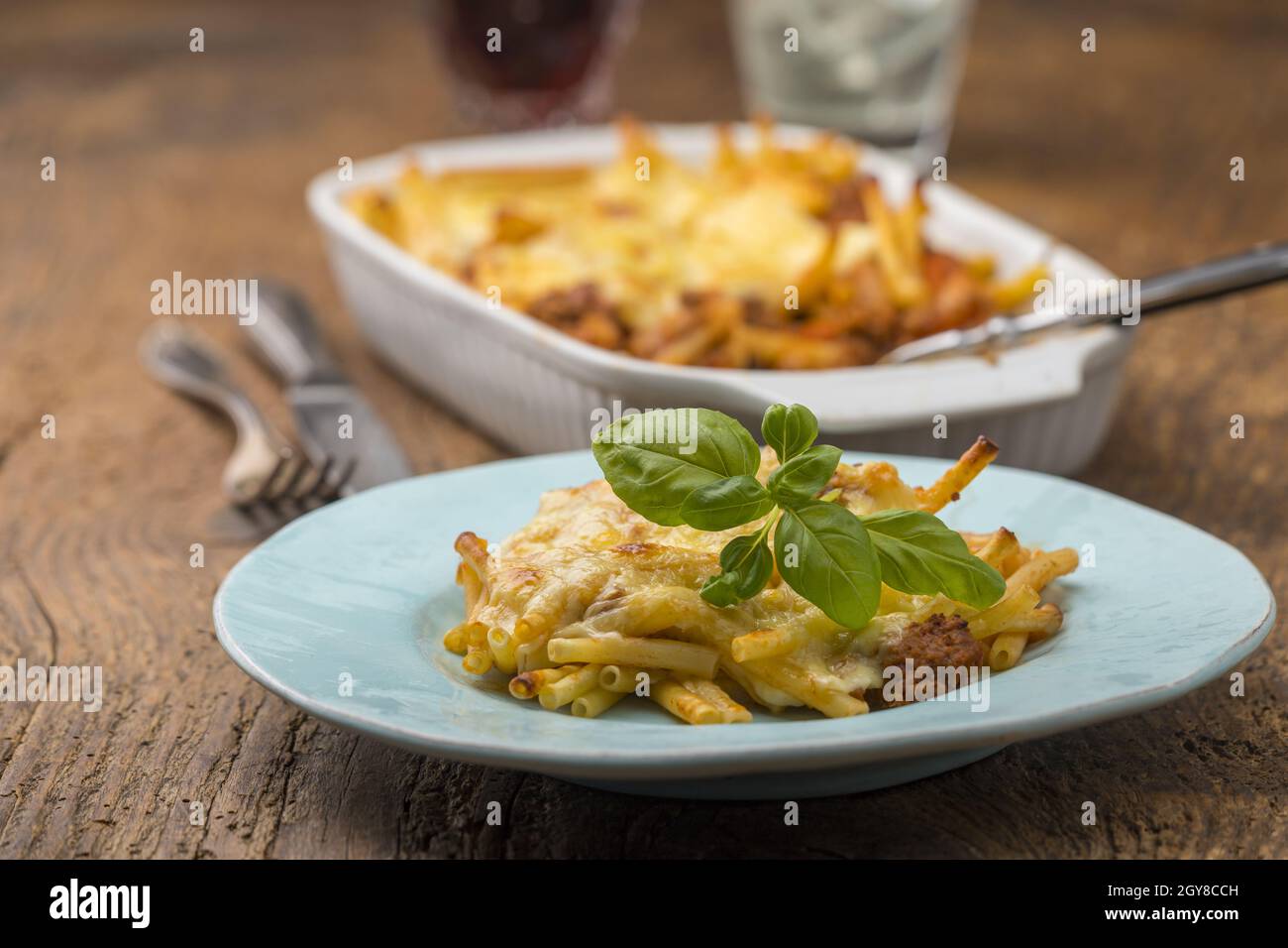 baked italian maceroni pasta with cheese Stock Photo - Alamy