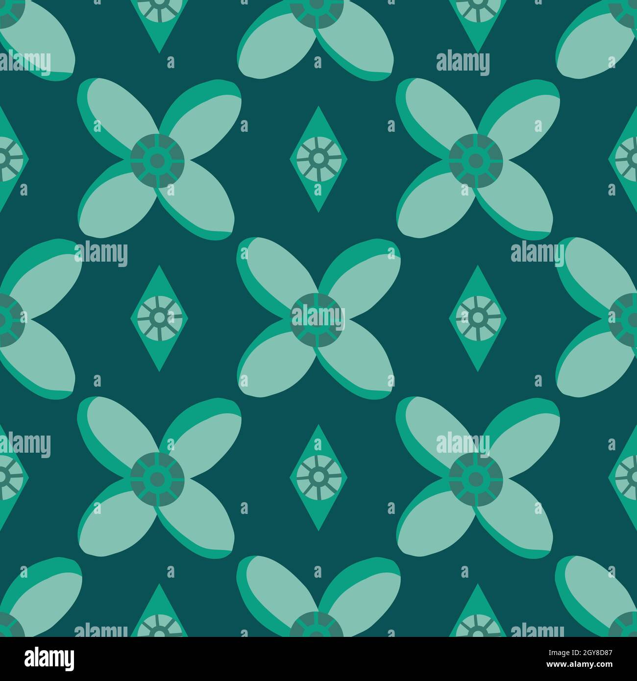 Medieval style stylized flowers and diamonds vector pattern background ...