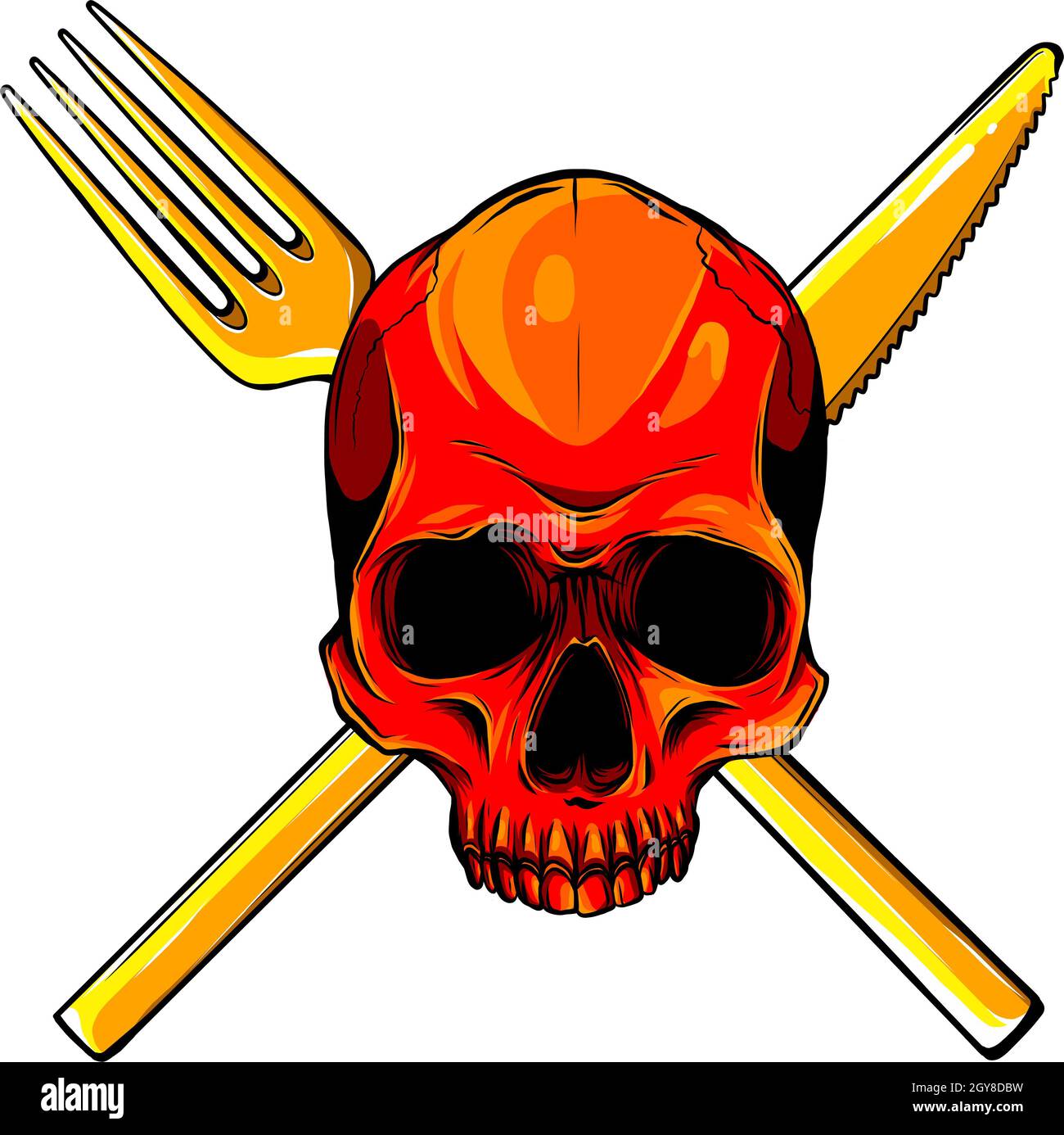 Human Skull with a Spoon and Fork Stock Photo - Alamy