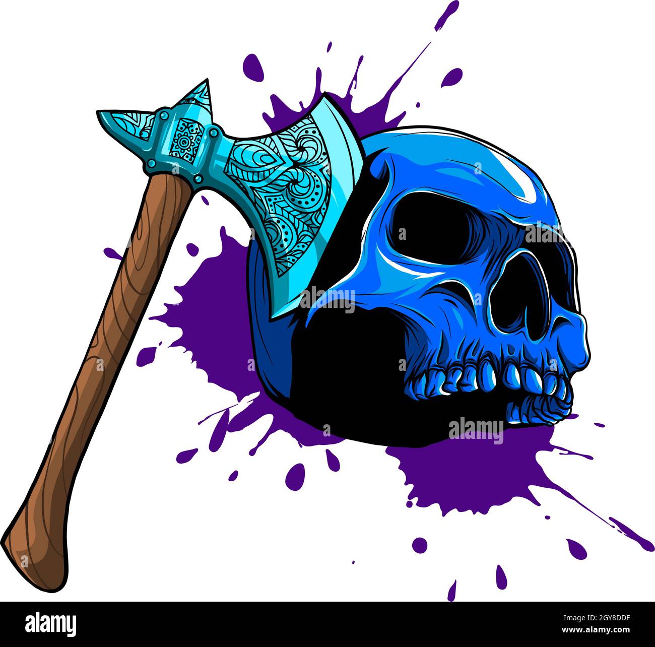 illustration of skull head murdered by ax Stock Photo - Alamy