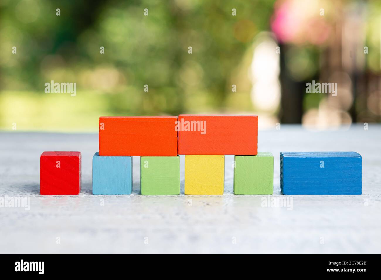 Working Activities Outside, Displaying Building Colorful Blocks Stock ...