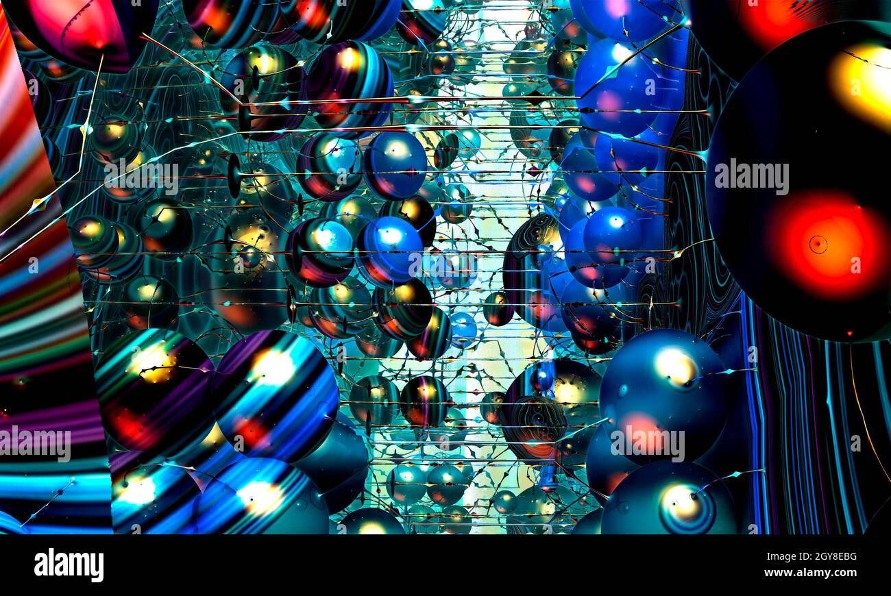 3D render. Fractal landscape - layered patterns on each side of the ...