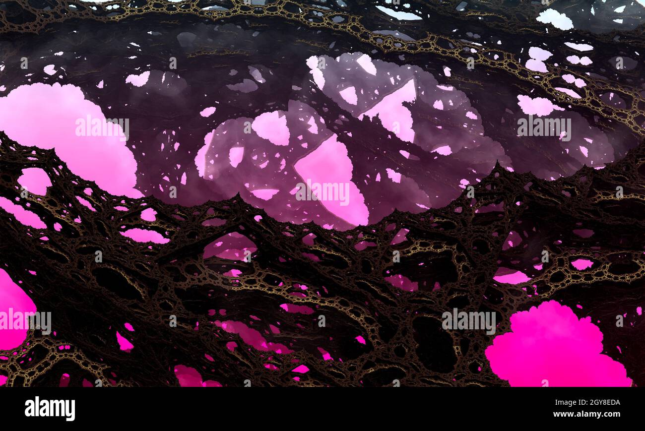 A strange world with intersecting porous metal columns against a ...