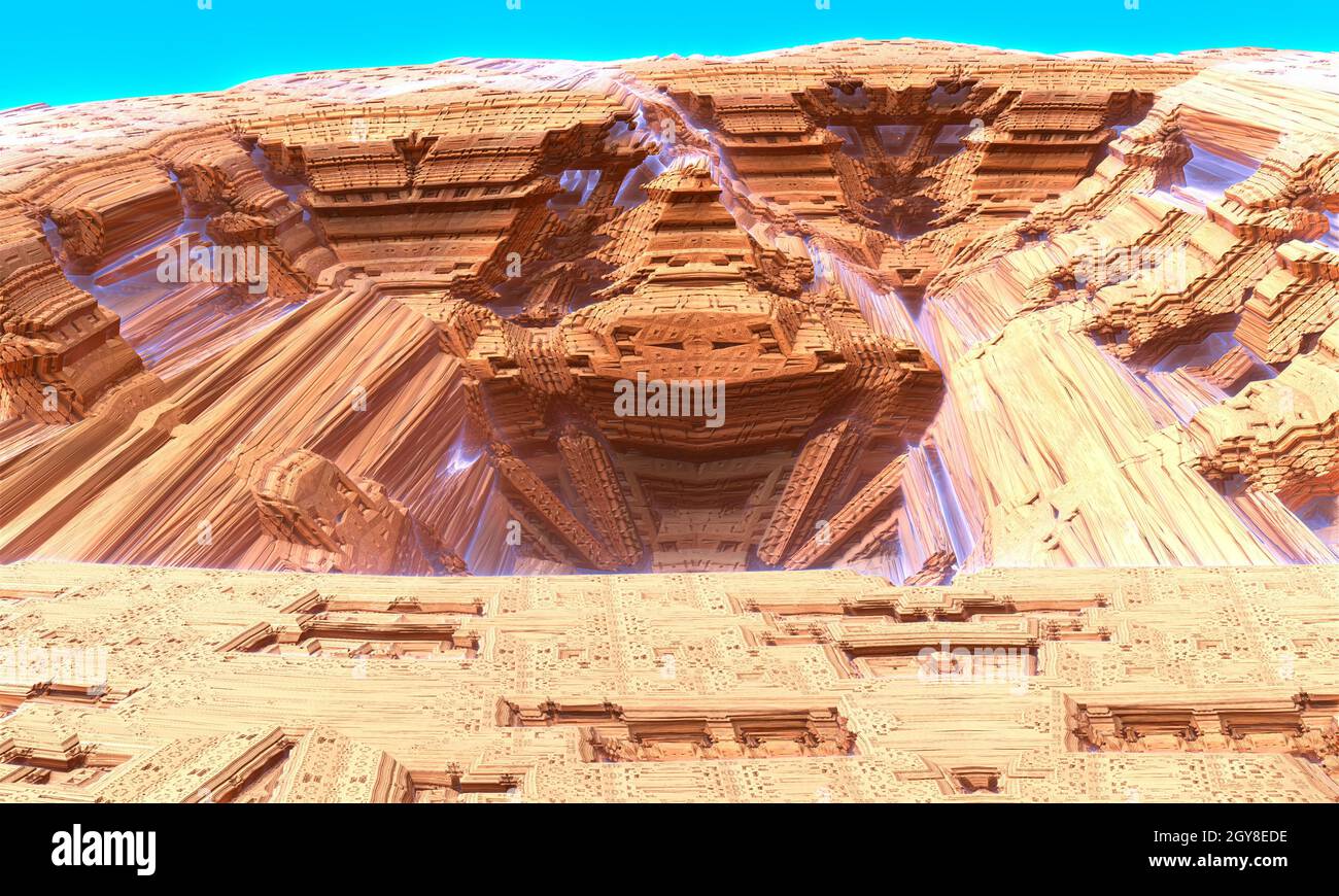 Beautiful architecture of temple. 3d fractal illustration. Fractal ...