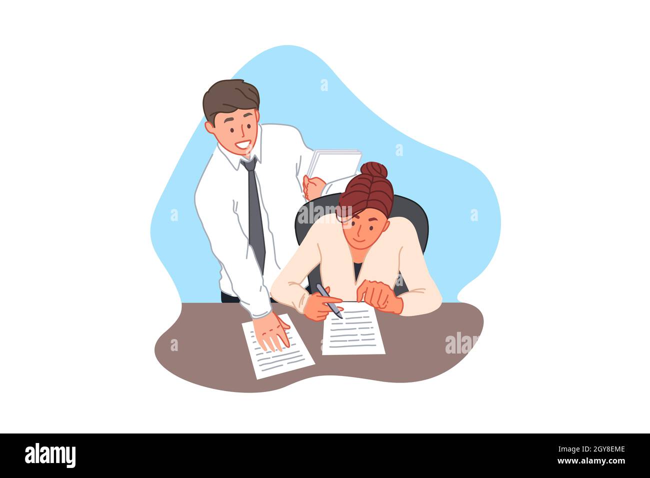 Contract signing, agreement, office paperwork, business and finance ...