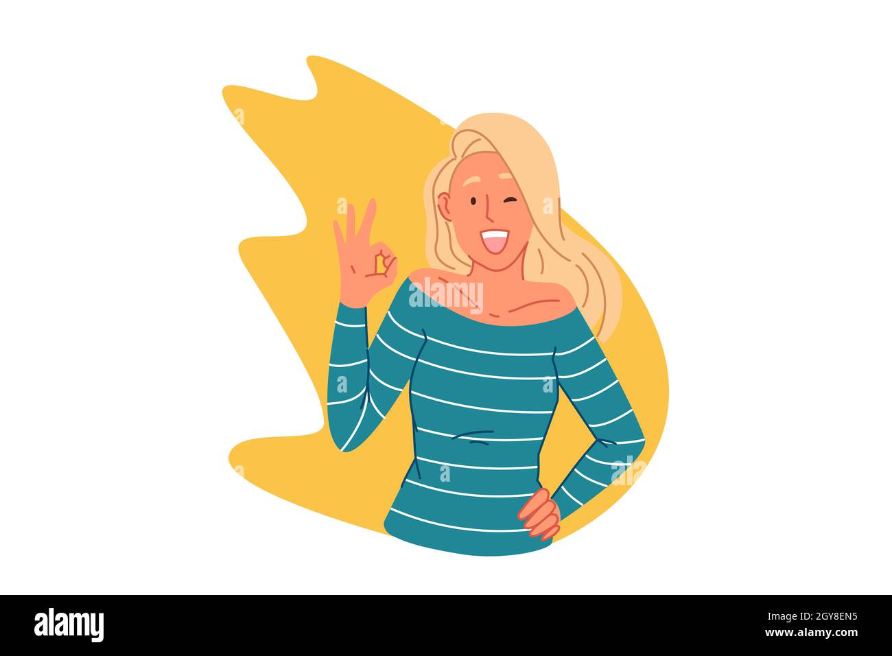 Agreement, nonverbal communication concept. Happy young woman showing ...