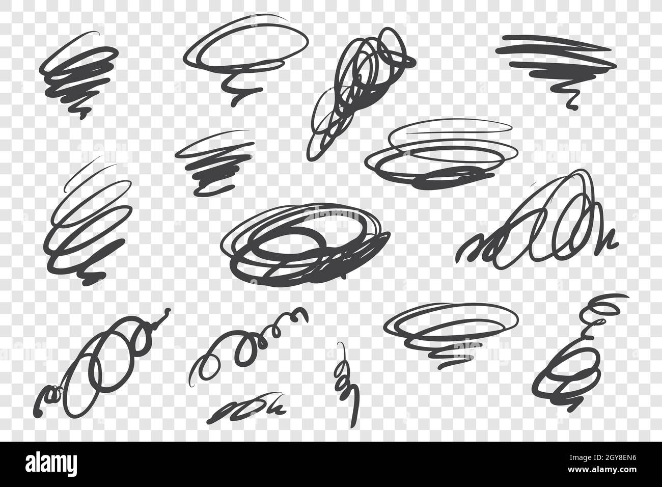 Black curly scribble vector illustrations set. Messy ink pen strokes ...