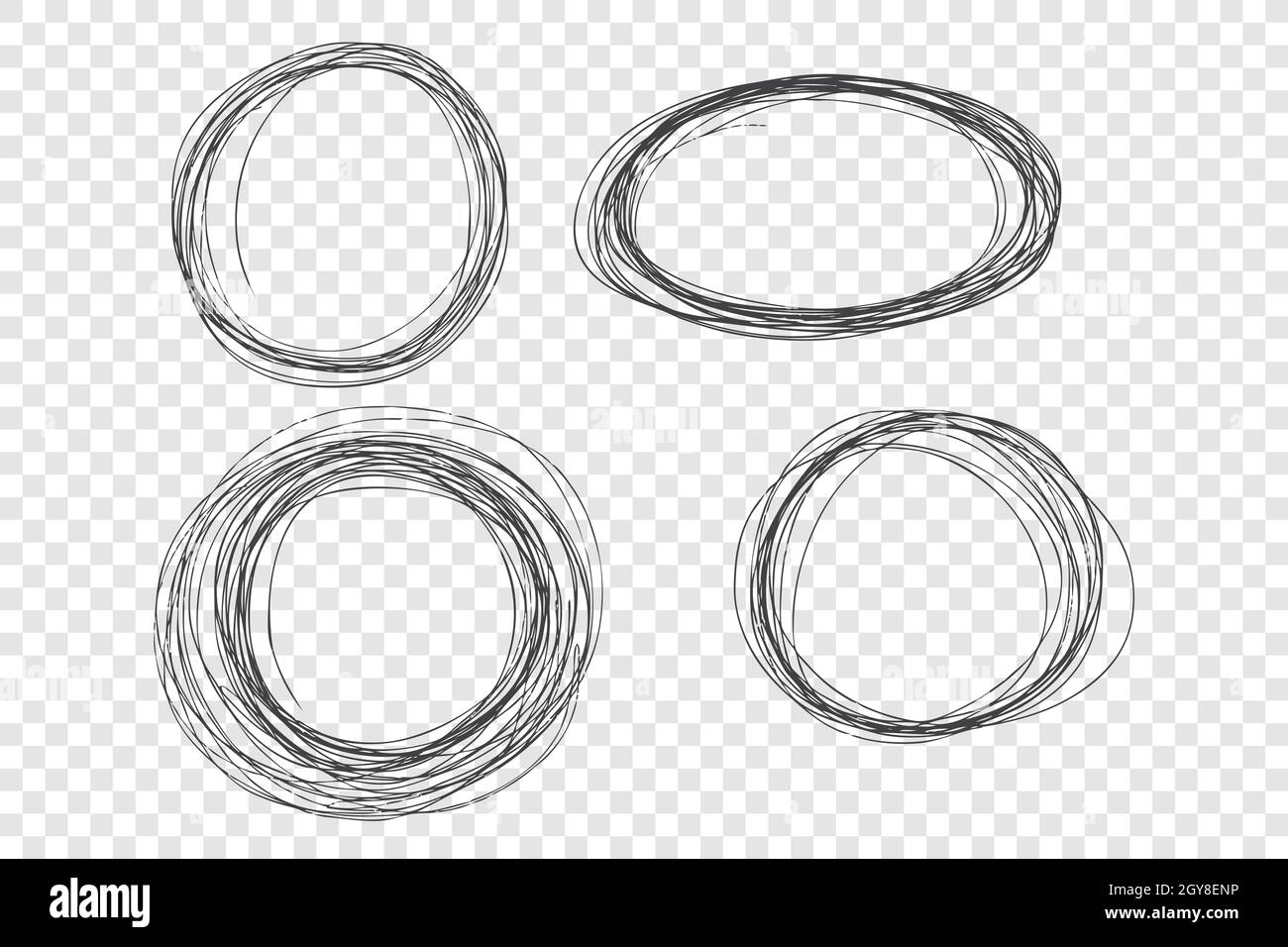 Black hand drawn scribble frames set. Empty thin ink pen circles ...