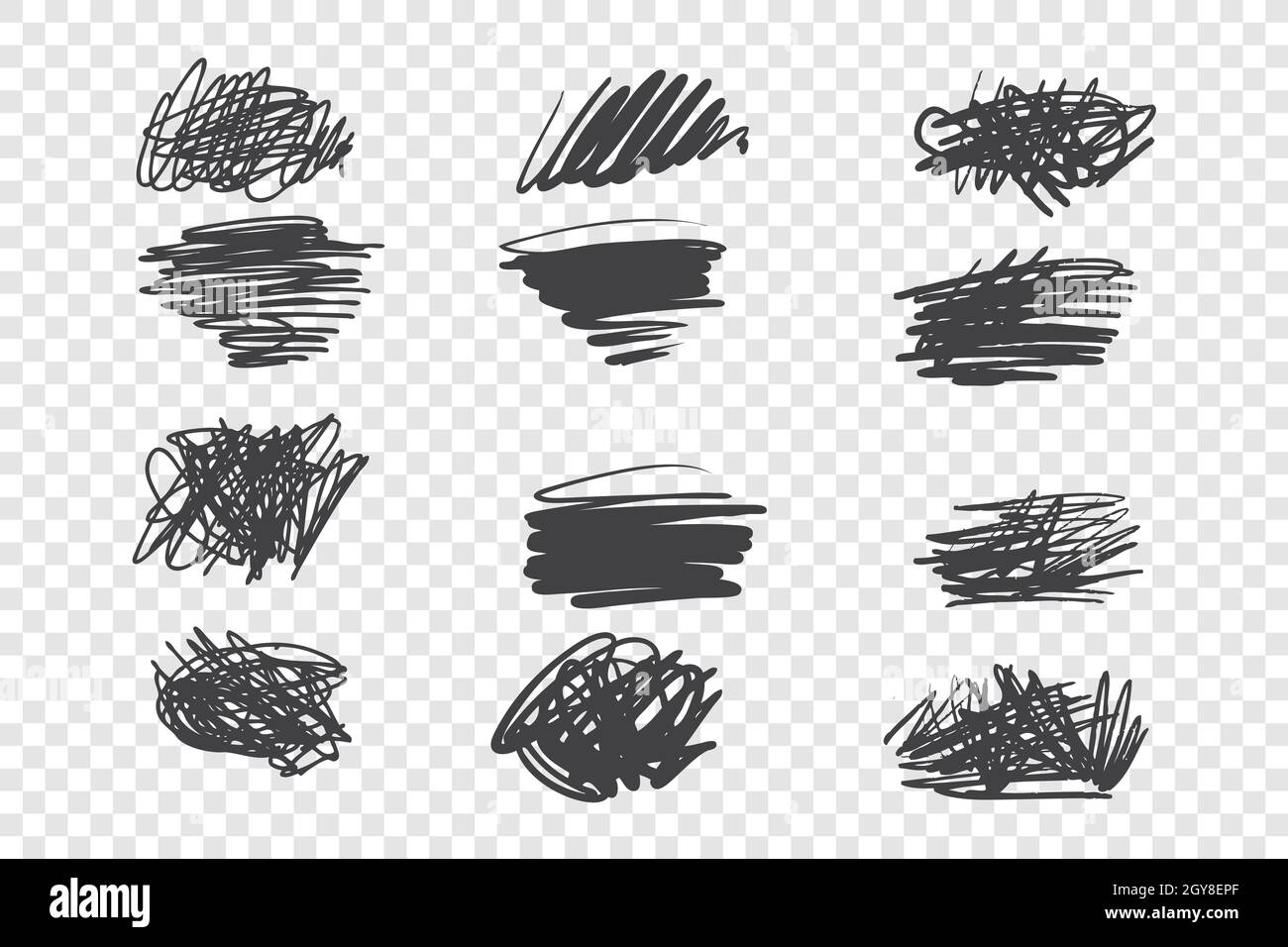 Chaotic black scribble vector illustrations set. Random ink pen strokes ...