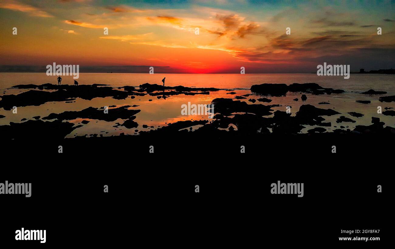 High contrast landscape sunset coastal scene at montevideo city ...