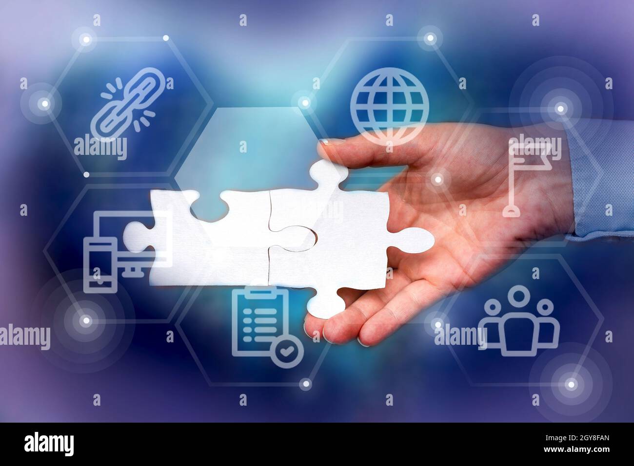 Hand Holding Jigsaw Puzzle Piece Unlocking New Futuristic Technologies ...
