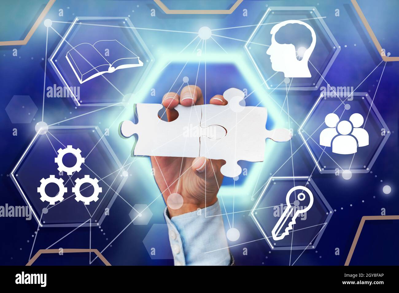 Hand Holding Jigsaw Puzzle Piece Unlocking New Futuristic Technologies ...