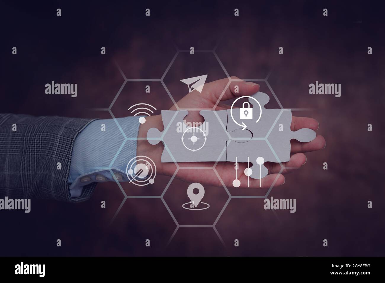 Hand Holding Jigsaw Puzzle Piece Unlocking New Futuristic Technologies ...