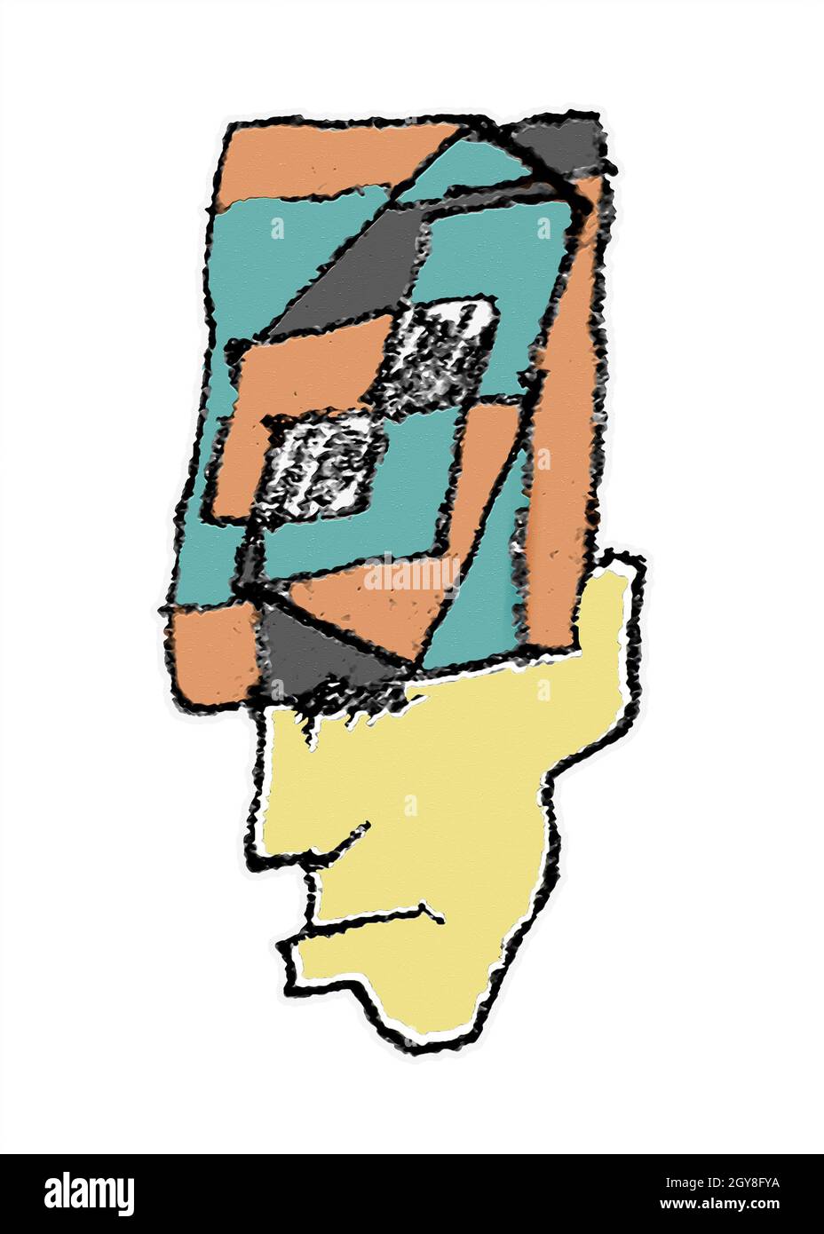 Cartoon sketchy style man head colored isolated drawing Stock Photo - Alamy
