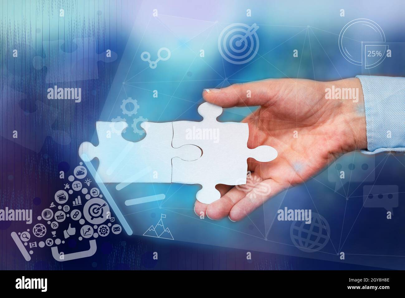 Hand Holding Jigsaw Puzzle Piece Unlocking New Futuristic Technologies ...