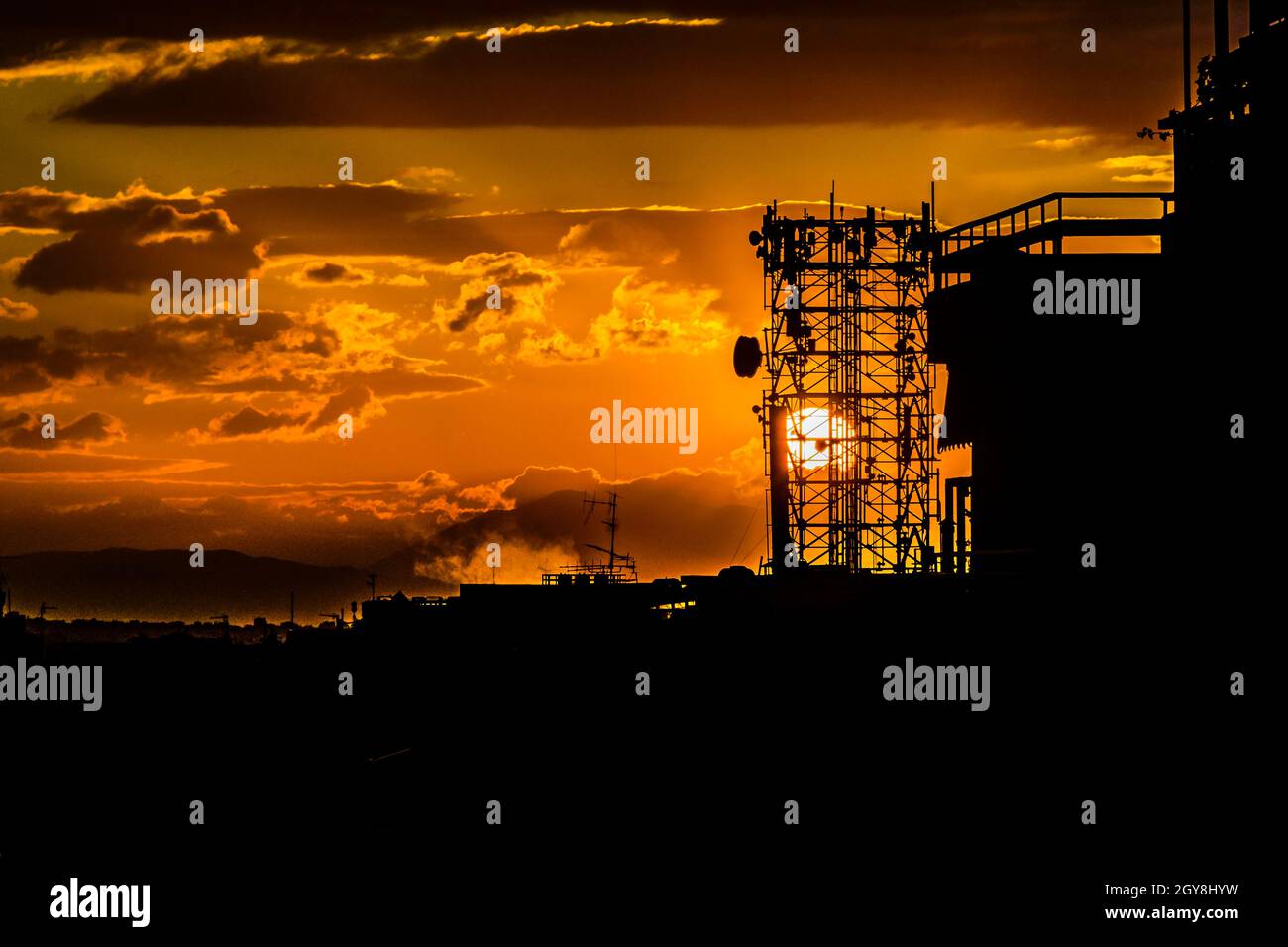 High contrast urban silhouette sunset scene, athens city, greece Stock ...