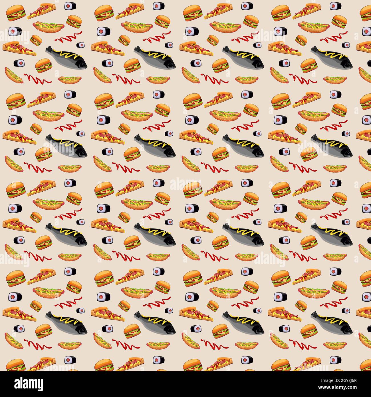 Seamless pattern, different food of different cuisines of the world ...