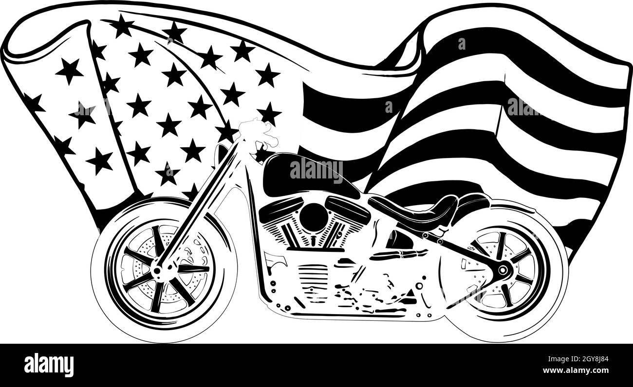 chopper motorcycle with american flag illustration Stock Photo - Alamy