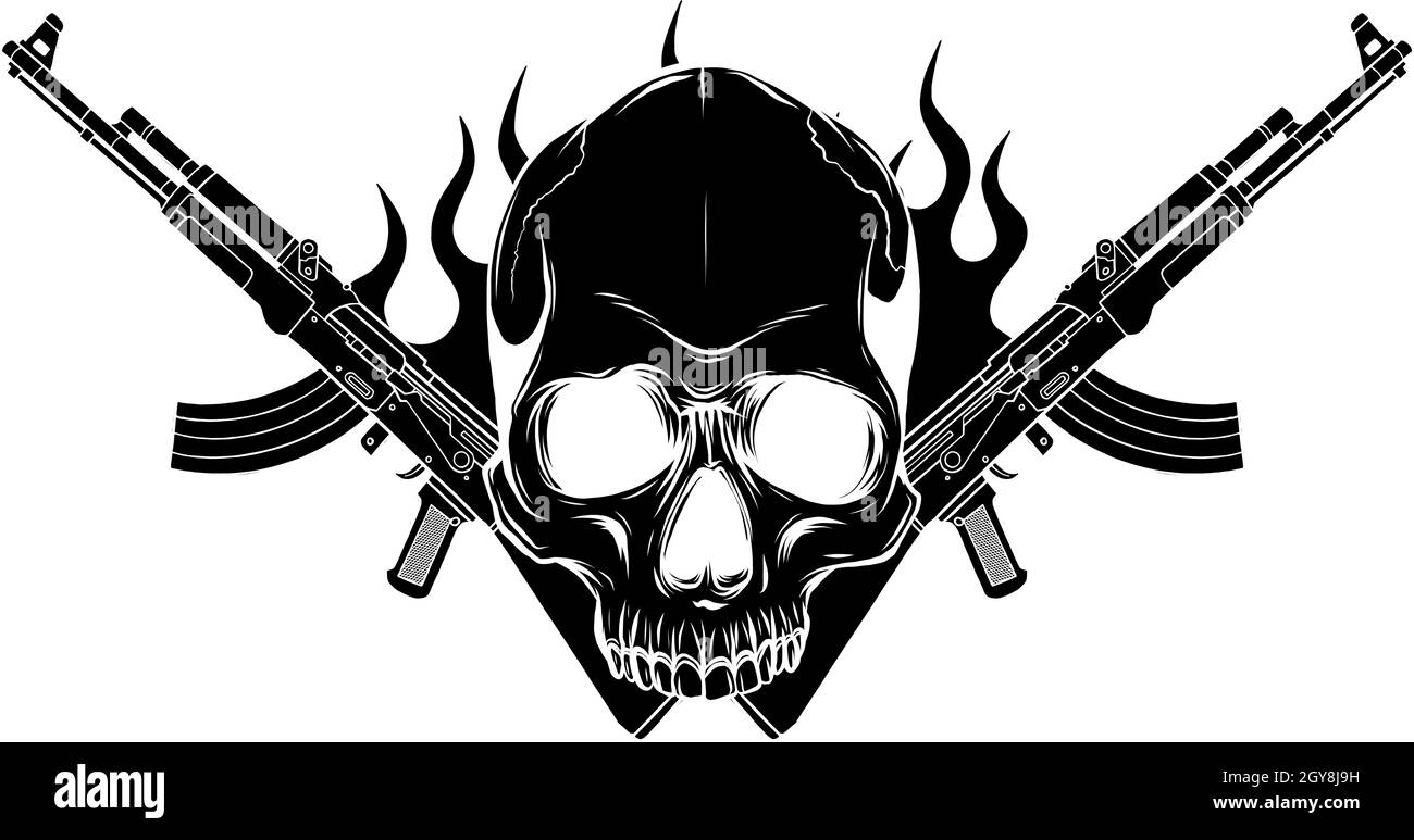Skull with machine guns AK-47 Stock Photo - Alamy