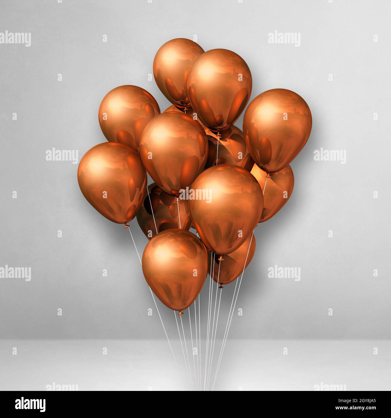 Copper balloons bunch on a white wall background. 3D illustration ...