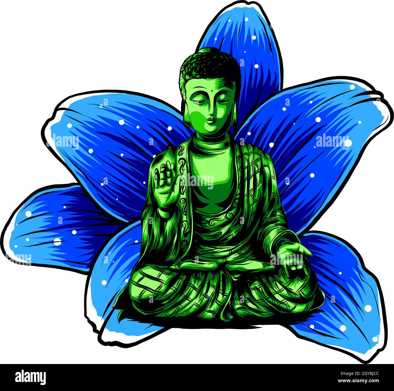 Vector Buddhism icon meditating Buddha. Golden Buddha sitting on a ...