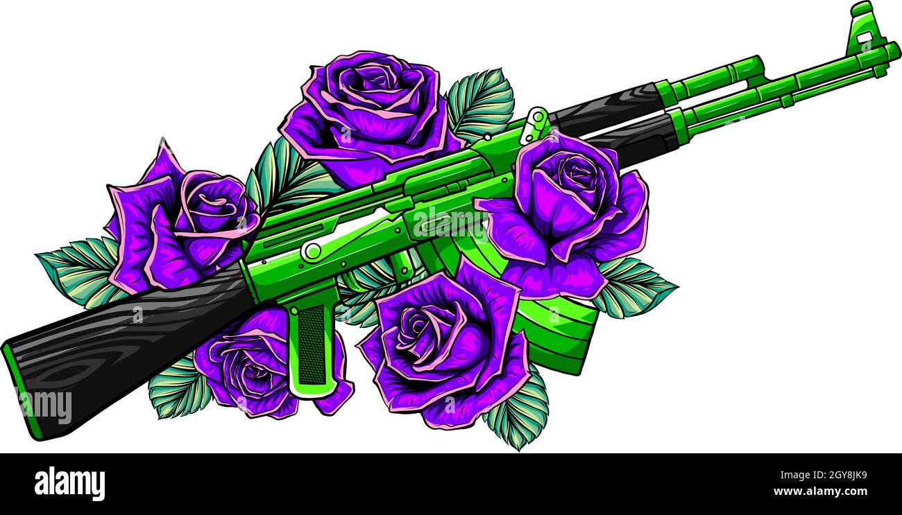 Vector Illustration of rifle with roses Stock Photo - Alamy