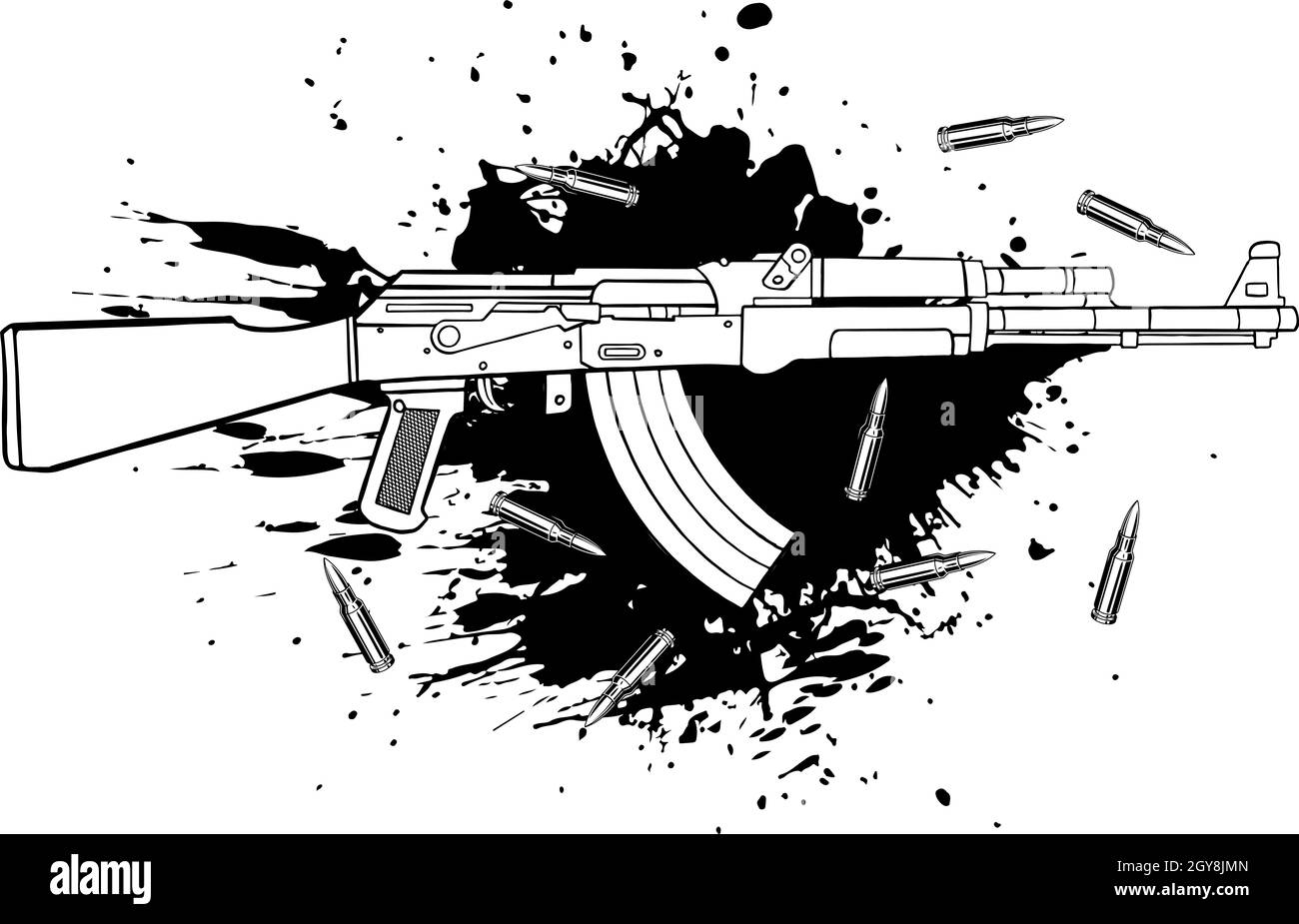 illustration of Ak-47, bullets and blood Stock Photo - Alamy