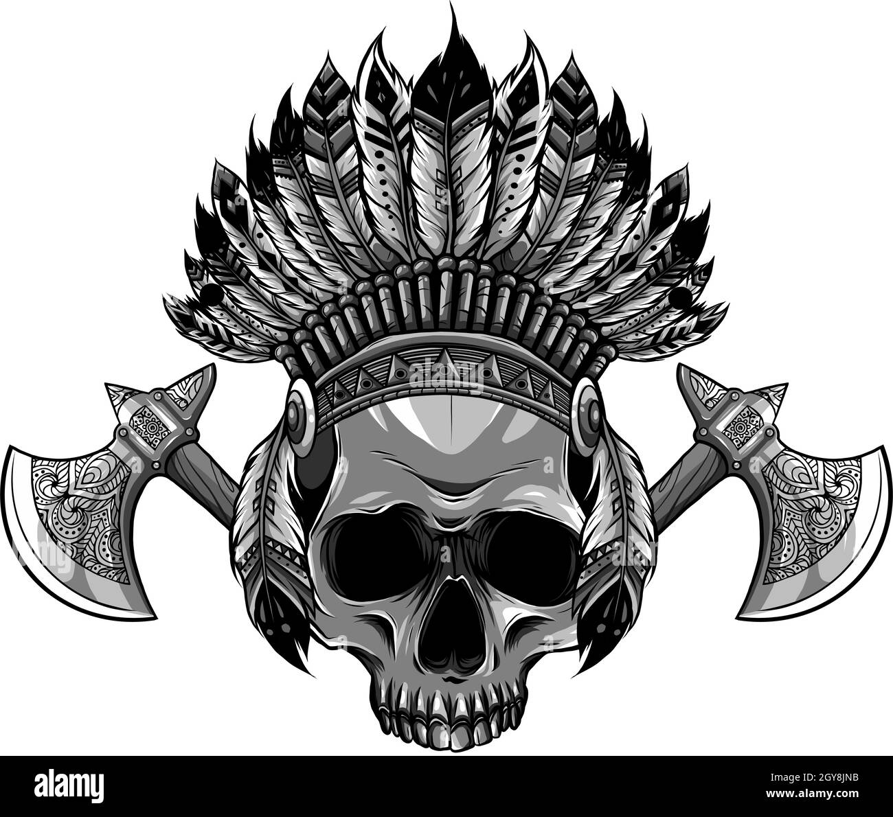 illustration of Indian skull and tomahawk Stock Photo - Alamy