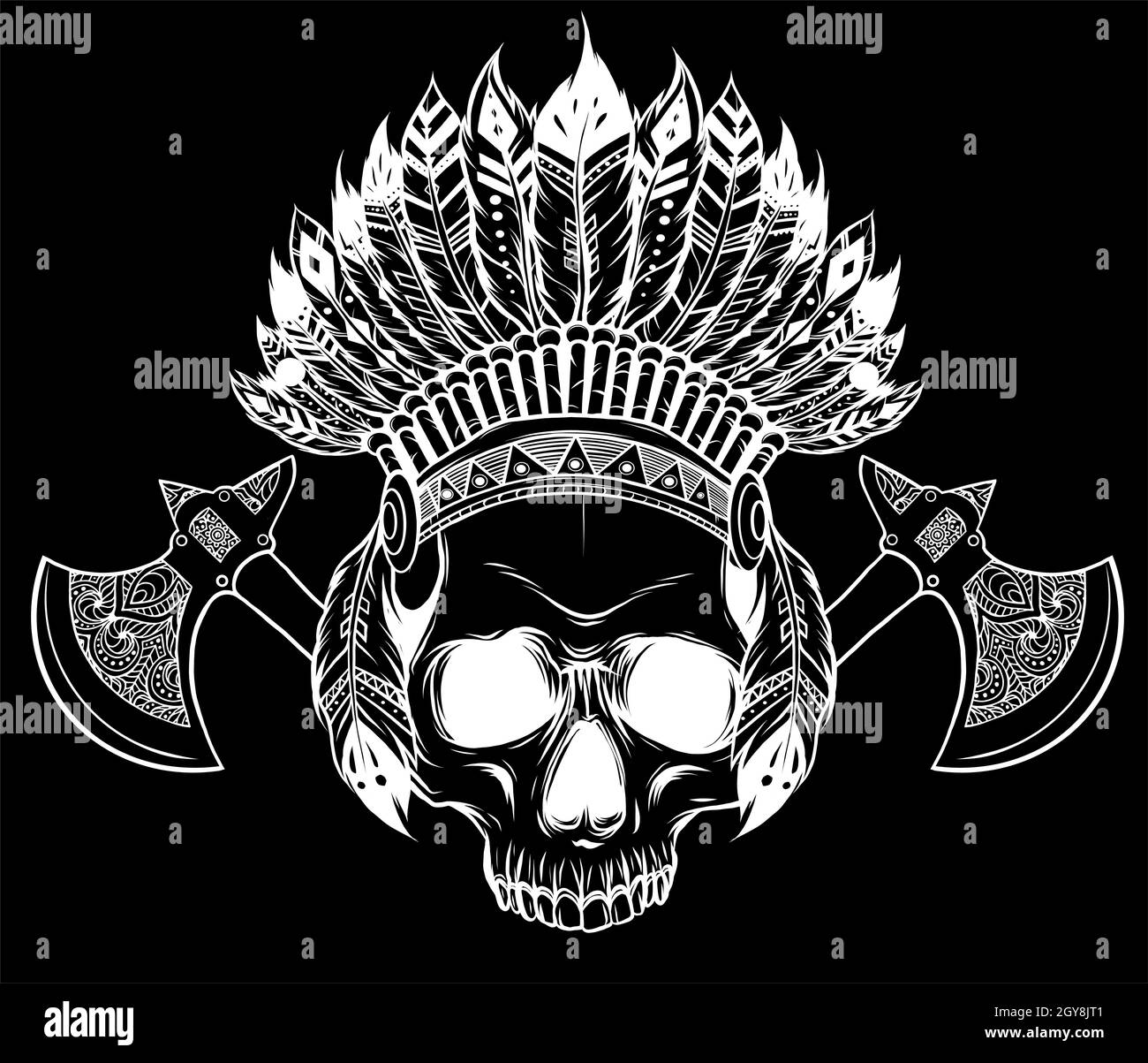 illustration of Indian skull and tomahawk Stock Photo - Alamy