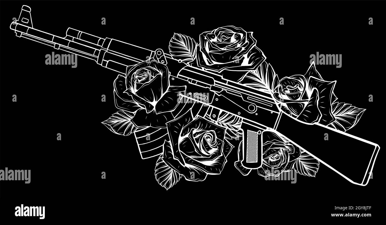 Vector Illustration of rifle with roses Stock Photo - Alamy