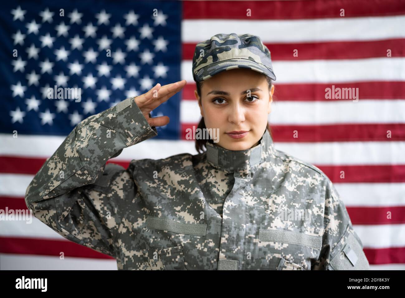 US Army Military Soldier Veteran Portrait Against Flag Stock Photo - Alamy