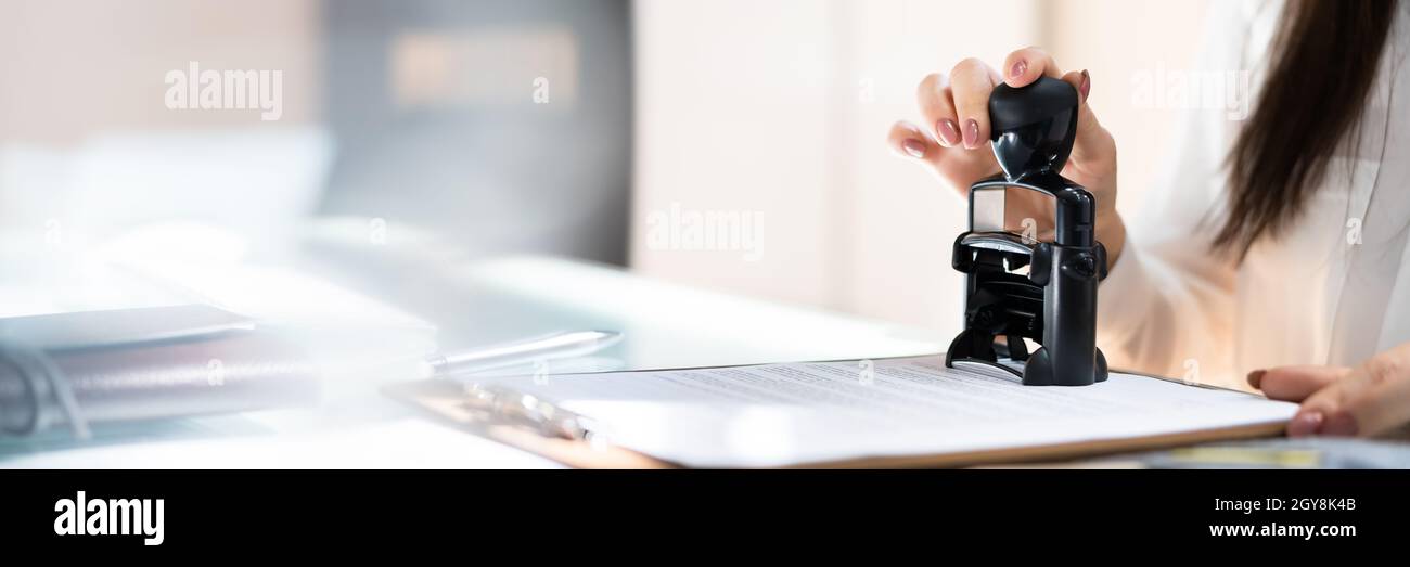 Approved Paper Document Stamp. Permit Rubber Stamper Stock Photo - Alamy