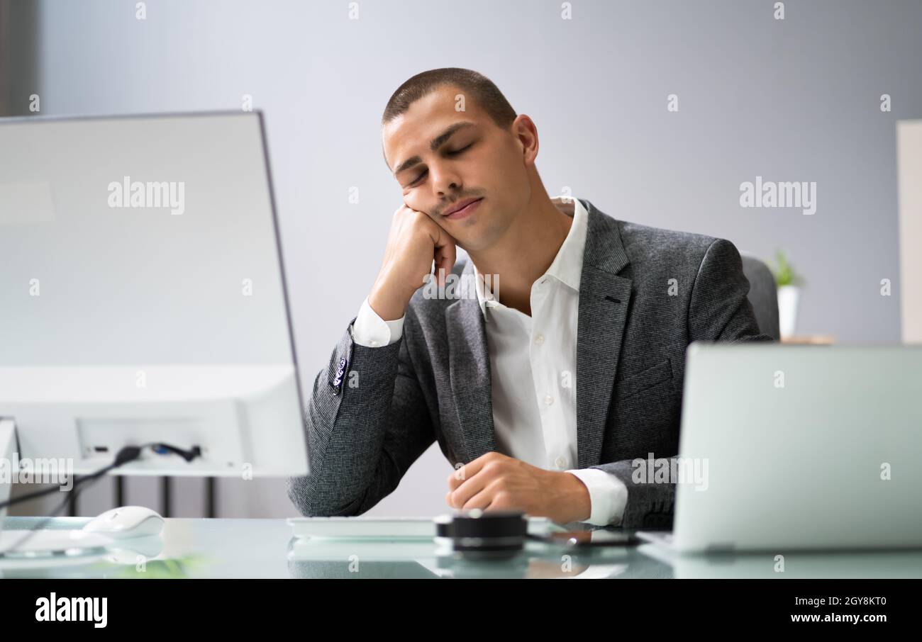 Bored Boss Man Sleeping. Restful Tired Employee Stock Photo - Alamy